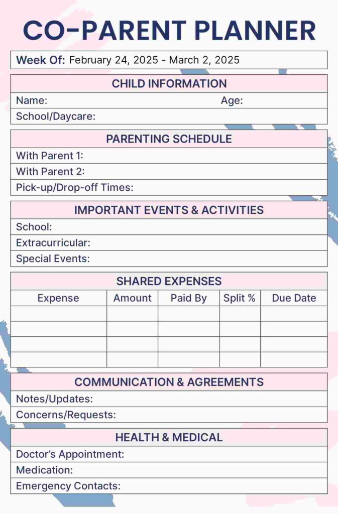 Weekly Co-Parent Planner Template for Easy Scheduling