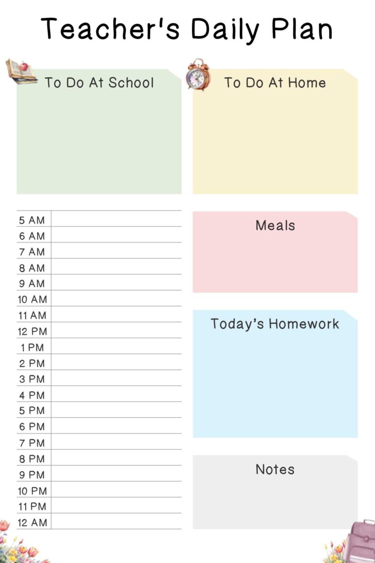 Teachers Daily Planner Template for an Organized School Day