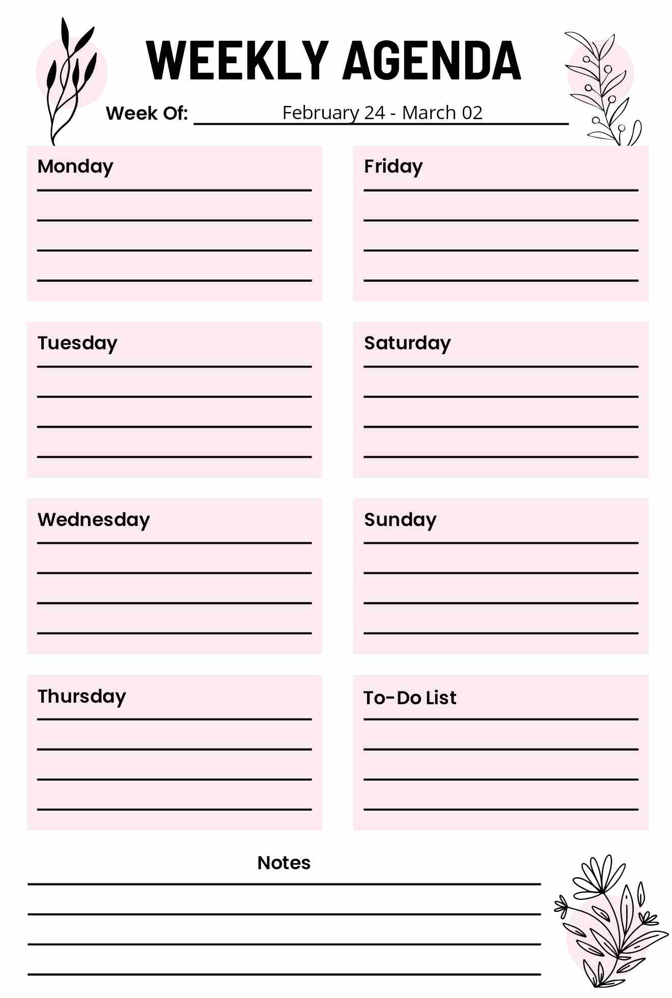 Weekly Agenda Planner Template for Work, School & Personal Use