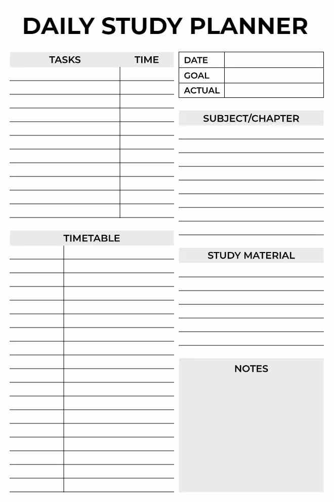 Customizable Daily Study Planner Template