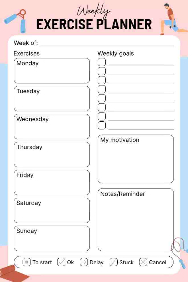 Customizable Weekly Exercise Planner Template