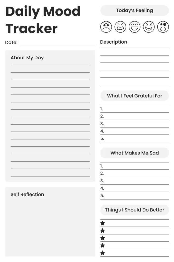 Clean Daily Mood Tracker Template for Easy Mood Logging