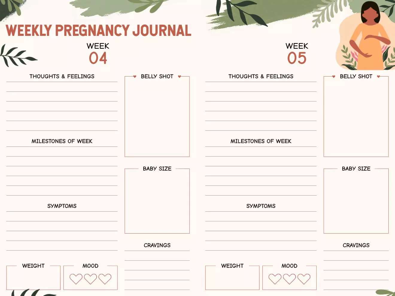 Serene Weekly Pregnancy Journal Template for New Moms