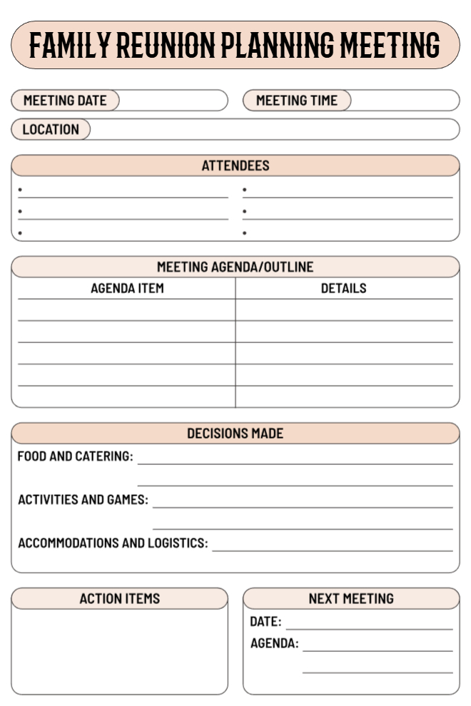 Download Family Reunion Organizational Meeting Planner - Free