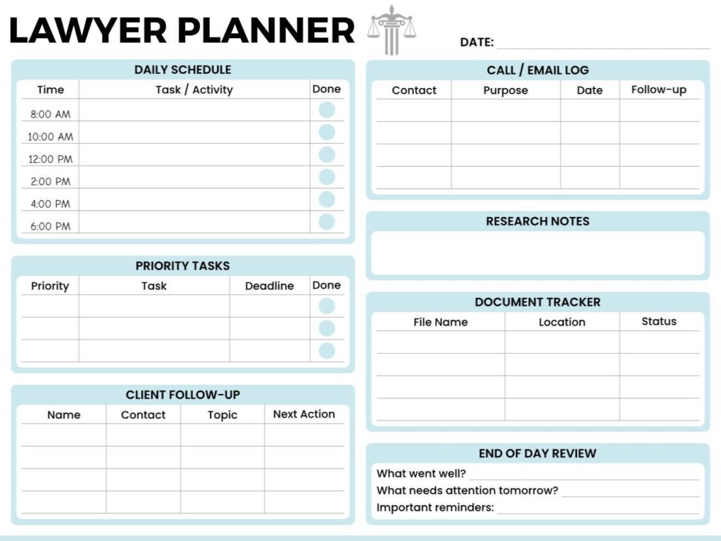 Download Daily Tasks for Lawyers Planner - Never Miss Tasks