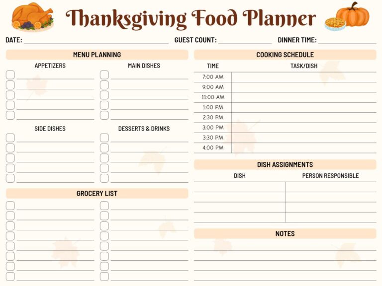 Download Thanksgiving Food Organization Planner - Save Time