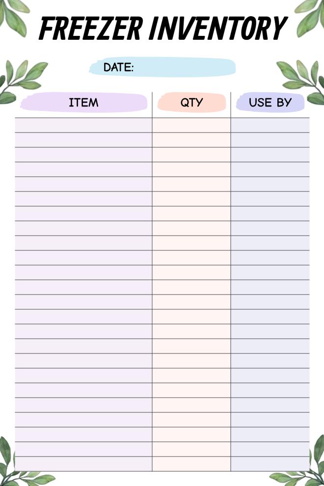 Download Household Freezer Inventory Tracking Planner Free