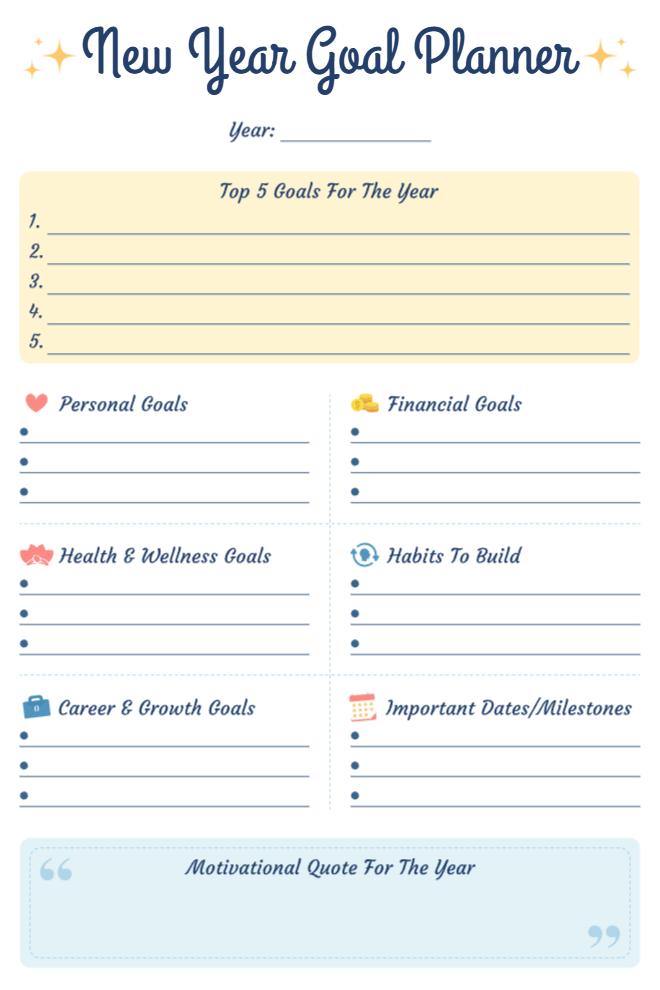 Download New Year Goal Setting and Tracking Planner Free 2026