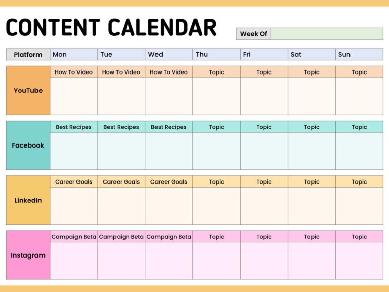 Download Weekly Social Media Content Calendar - Manage Easily